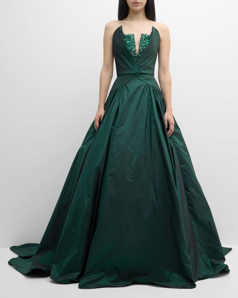 Pamella Roland Beaded Structured Strapless Taffeta Gown | Neiman Marcus