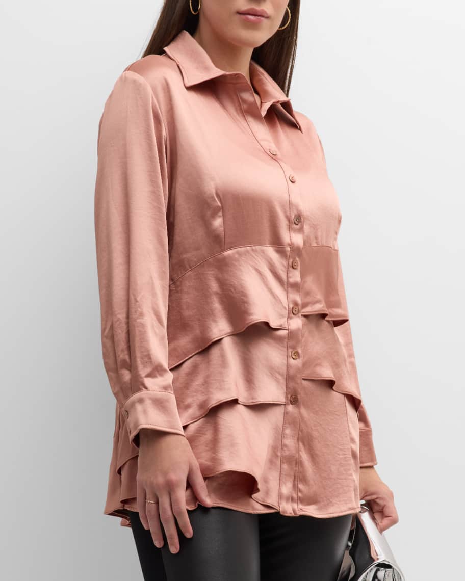 Finley Plus Size Jenna Ruffle Satin Blouse | Neiman Marcus