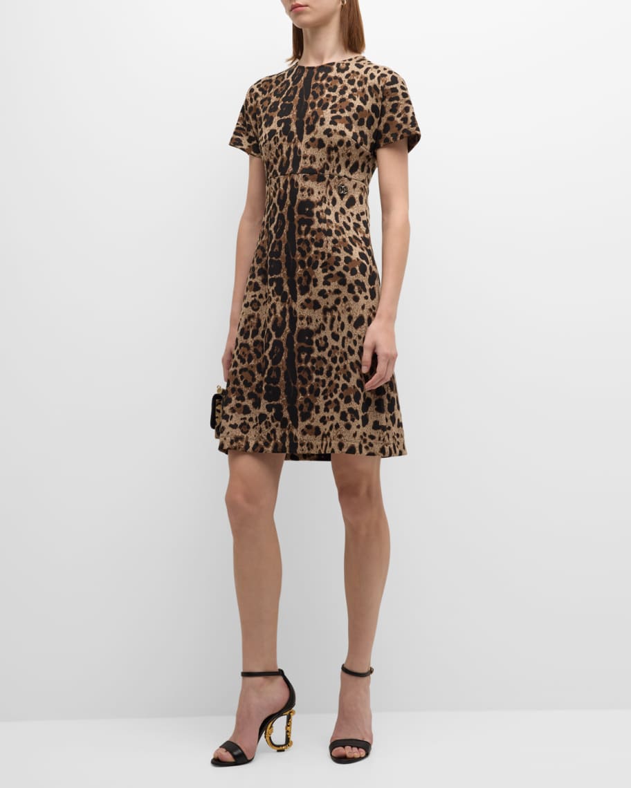 Dolce&Gabbana Leopard-Print Short-Sleeve Empire-Waist Dress | Neiman Marcus