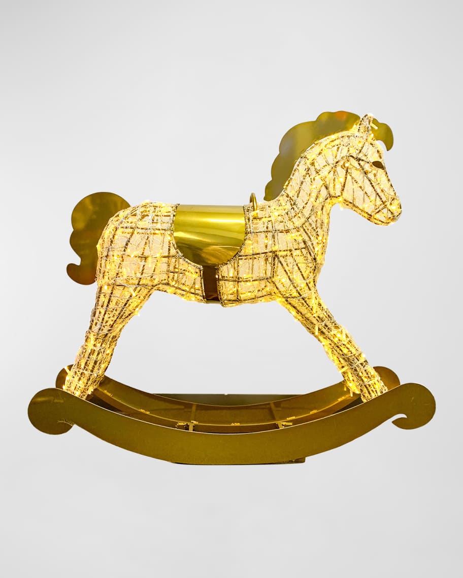 Barcana 4' 3D Gold Rocking Horse with LED Lights | Neiman Marcus