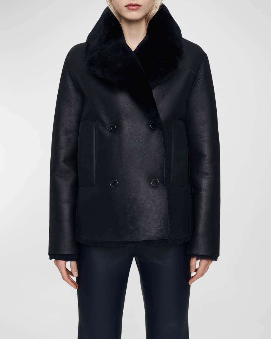 Joseph Calla Shearling-Trim Leather Coat | Neiman Marcus