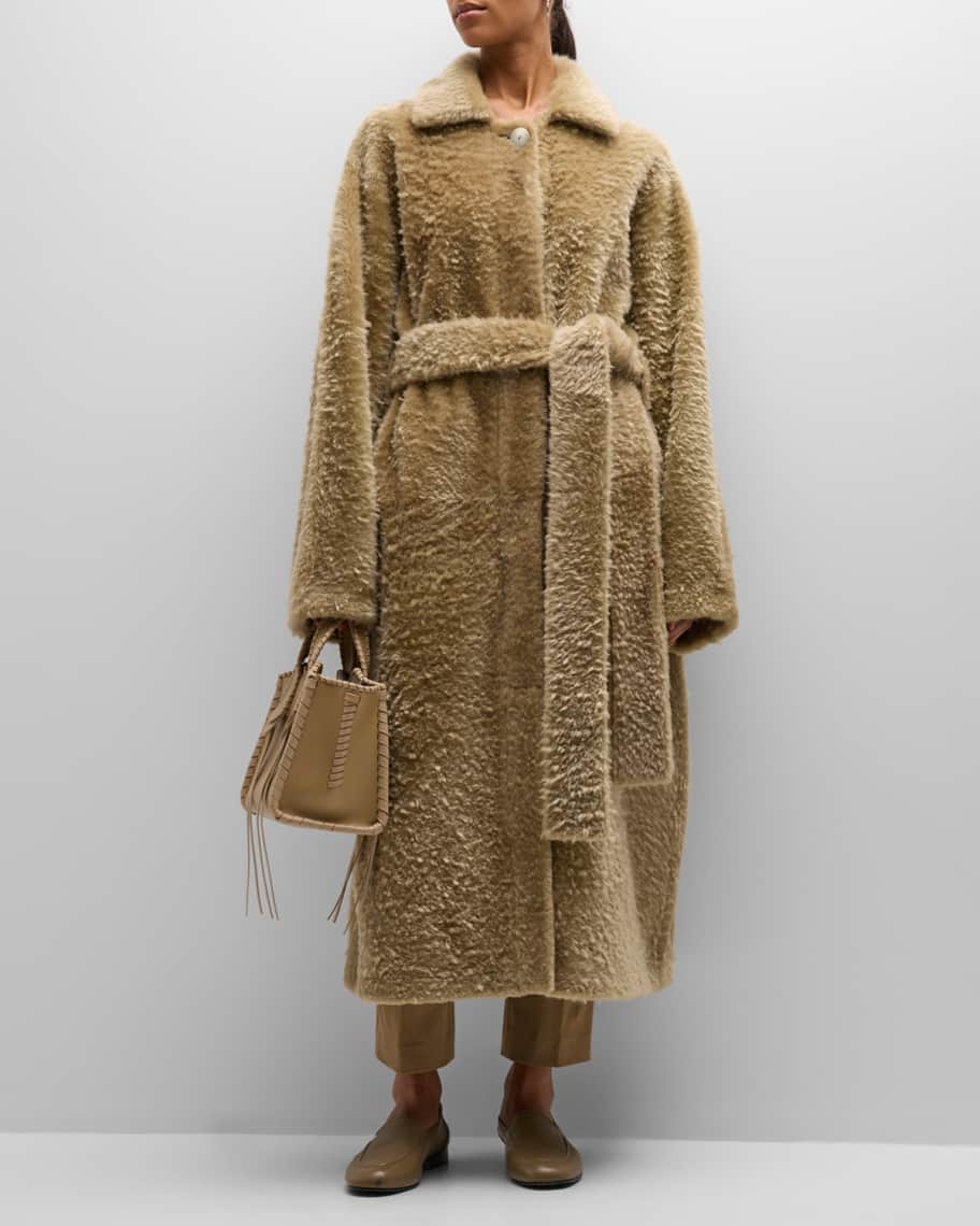 Joseph Cail Belted Textured Wool & Leather Coat | Neiman Marcus