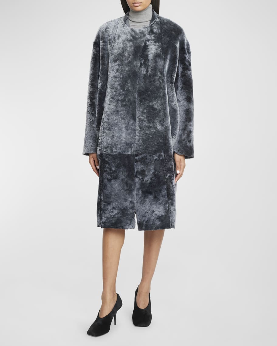 Givenchy Collarless Shearling Long Coat | Neiman Marcus