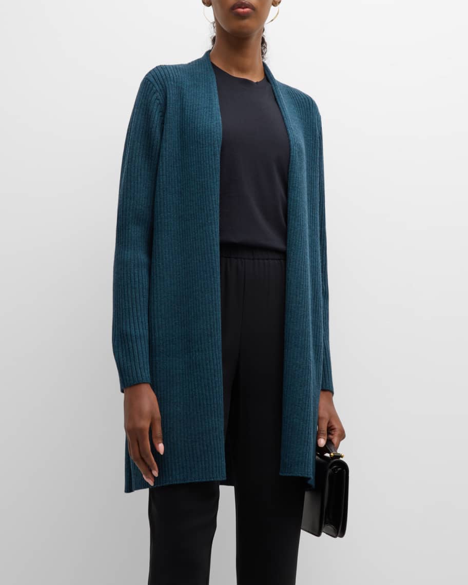 Eileen Fisher Ribbed Open-Front Merino Wool Cardigan | Neiman Marcus