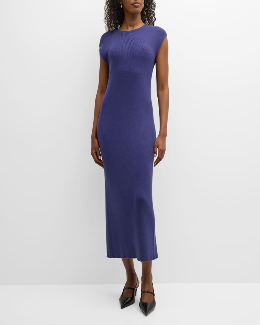Emporio Armani Cap-Sleeve Seamless Ribbed Midi Dress | Neiman Marcus