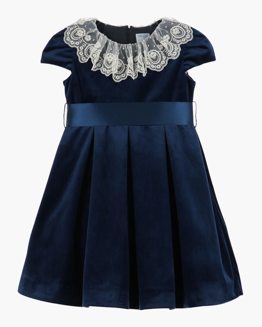 Luli & Me Girl's Velvet Dress W/ Embroidered Collar, Size 4-6X | Neiman Marcus