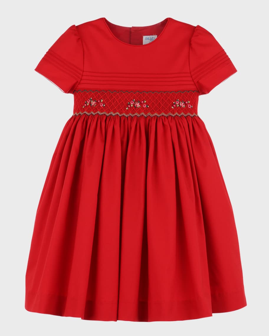 Luli & Me Girl's Holly Berry Smocked Dress, Size 4-6X | Neiman Marcus