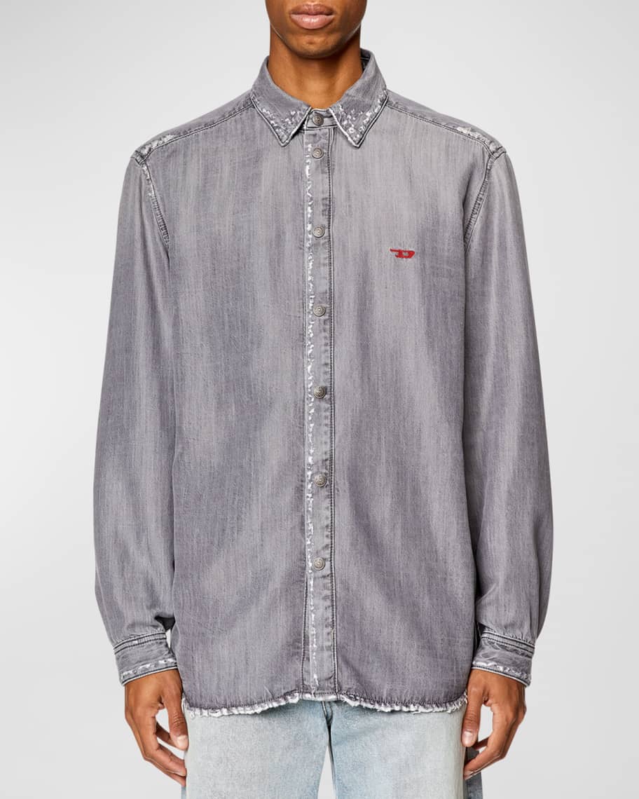 Diesel Men's D Simply Grey Washed Denim Shirt | Neiman Marcus