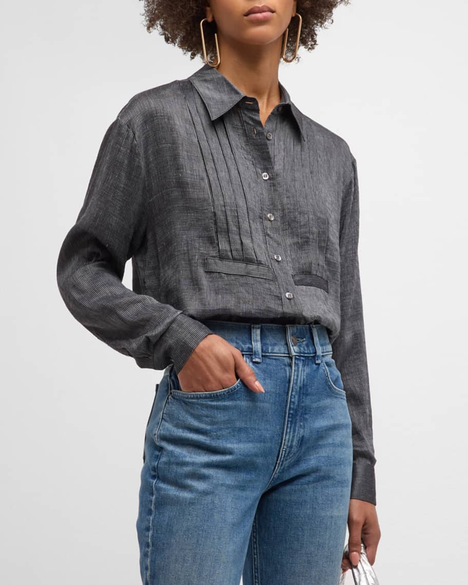 Harshman Drea Striped Pintuck Button-Down Tunic | Neiman Marcus