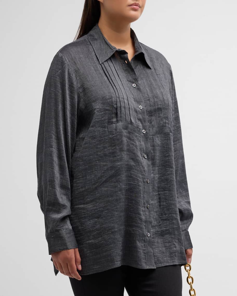 Harshman Plus Size Drea Striped Button-Down Tunic | Neiman Marcus