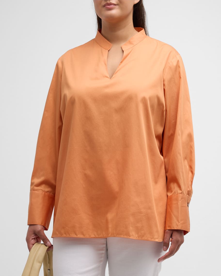 Harshman Plus Size Ellis Button Side Cotton Blouse Neiman Marcus
