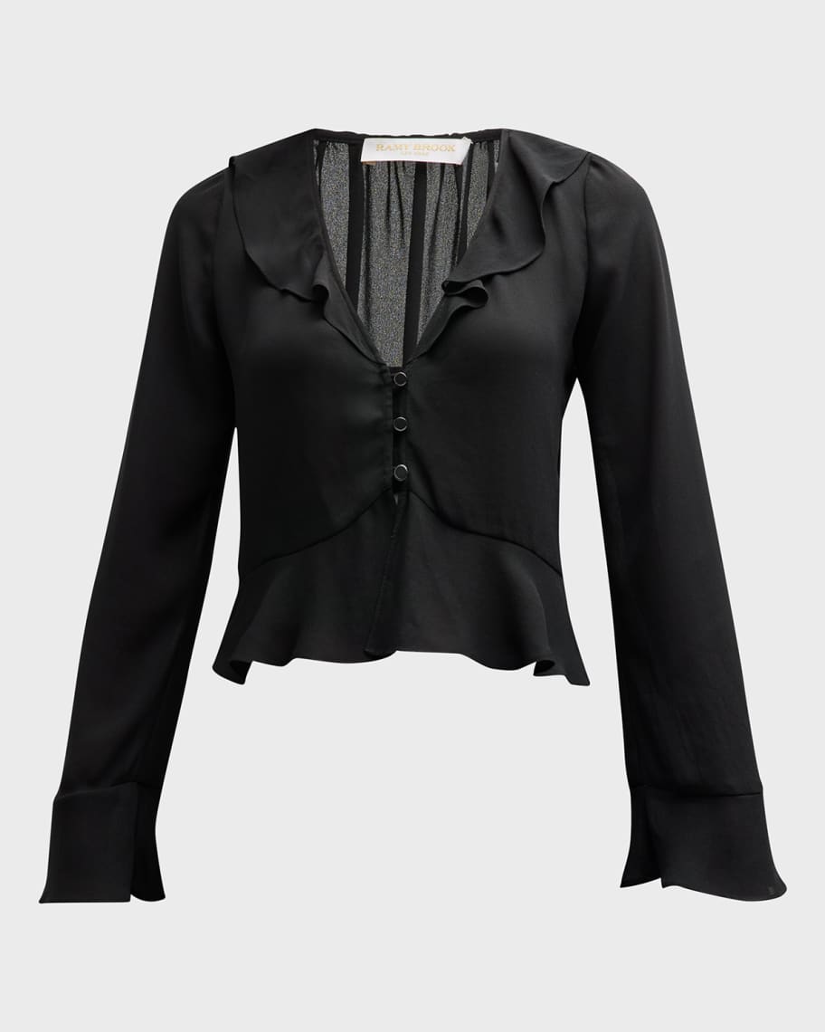 Ramy Brook Isabelle Button-Front Ruffle-Trim Blouse | Neiman Marcus