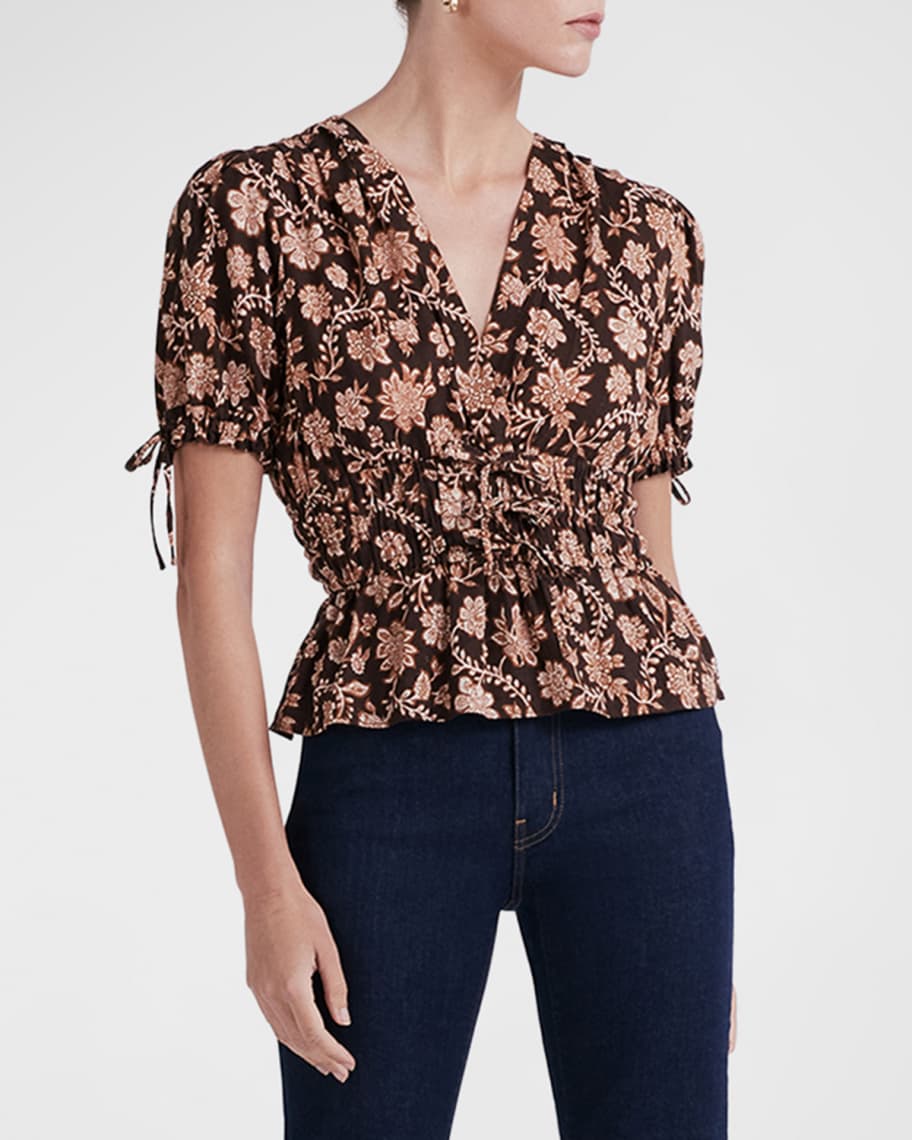 Derek Lam 10 Crosby Rhea Floral Puff-Sleeve V-Neck Top | Neiman Marcus