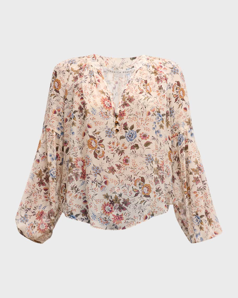 Veronica Beard Clarina Silk Floral Long Sleeve Top | Neiman Marcus