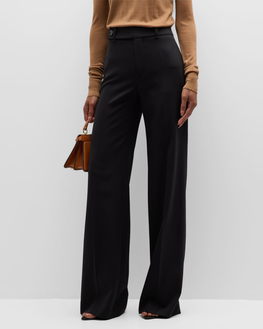Chloe Mid-Rise Wool Crepe Wide-Leg Pants | Neiman Marcus