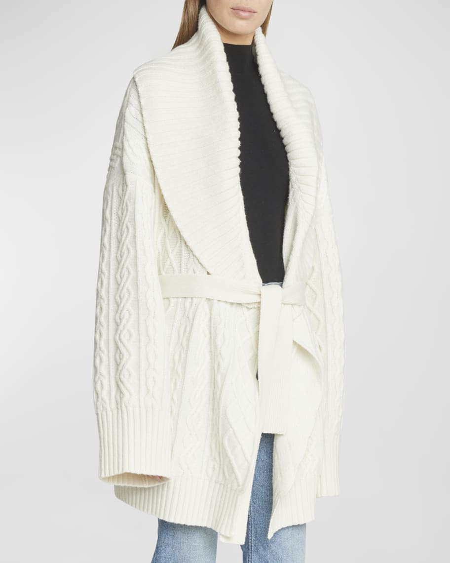 Chloe Belted Lower Impact Wool-Cashmere Cable-Knit Cardigan | Neiman Marcus