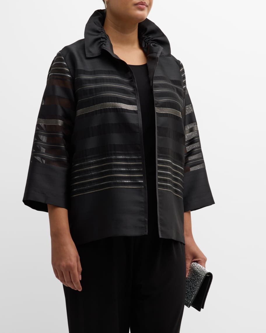 Caroline Rose Plus Plus Size Striped Open-Front Jacket | Neiman Marcus
