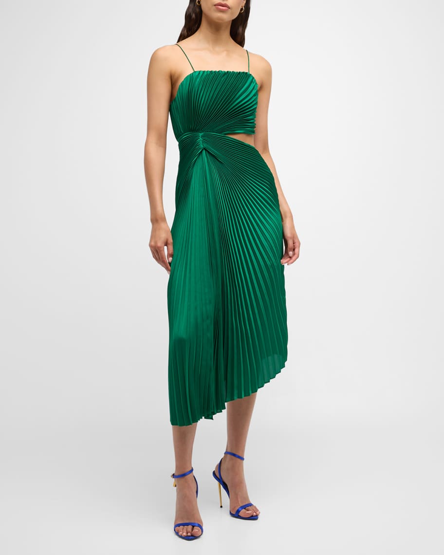 ALICE + OLIVIA Fayeth Pleated Asymmetric Maxi Dress | Neiman Marcus
