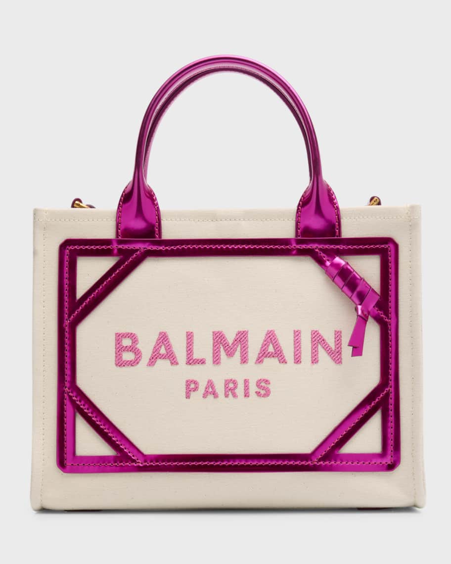Balmain B Army Small Shopper Tote Bag in Canvas with Metallic Leather ...