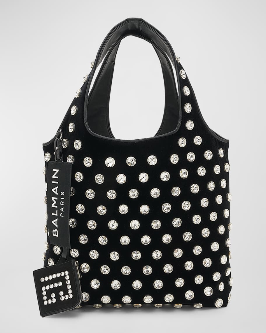 Balmain Grocery Medium Tote Bag in Velvet with Crystals | Neiman Marcus