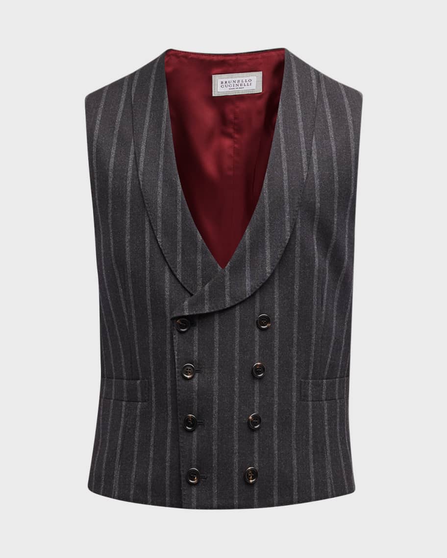 Brunello Cucinelli Mens Hollywood Glamour Double Breasted Stripe Vest