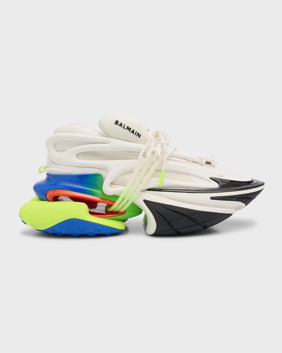 Balmain Men's Unicorn Neoprene and Leather Low-Top Sneakers | Neiman Marcus