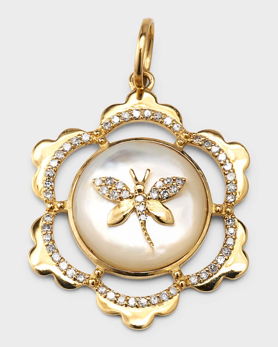 Kastel Jewelry Pixie Mother-Of-Pearl Dragonfly Diamond 14K Gold Pendant ...
