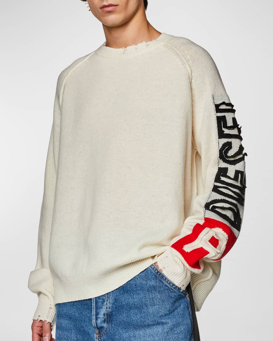 Diesel Men's K-Saria Distressed Wool Logo Sweater | Neiman Marcus