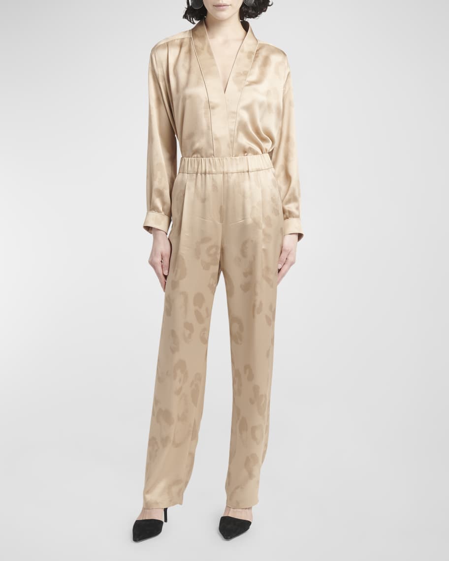 Giorgio Armani Leopard-Print Silk Pull-On Trousers | Neiman Marcus