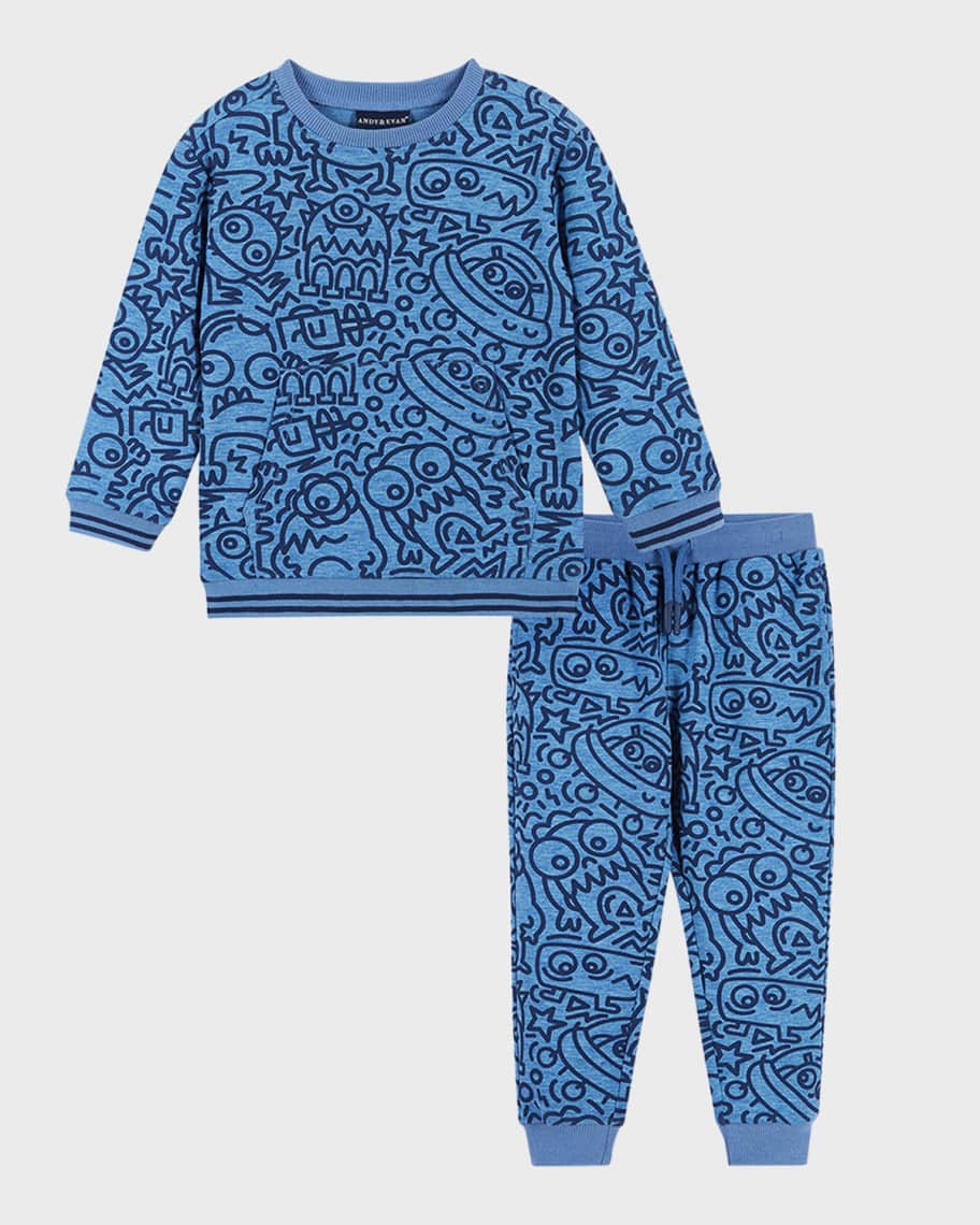 Andy & Evan Boy's Monster Crewneck Sweat Set, Size 2T-8 | Neiman Marcus