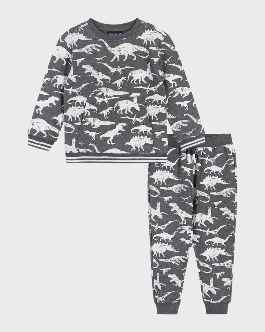 Andy & Evan Boy's Distressed Dino-Print Crewneck Sweat Set, Size 2T-8 ...