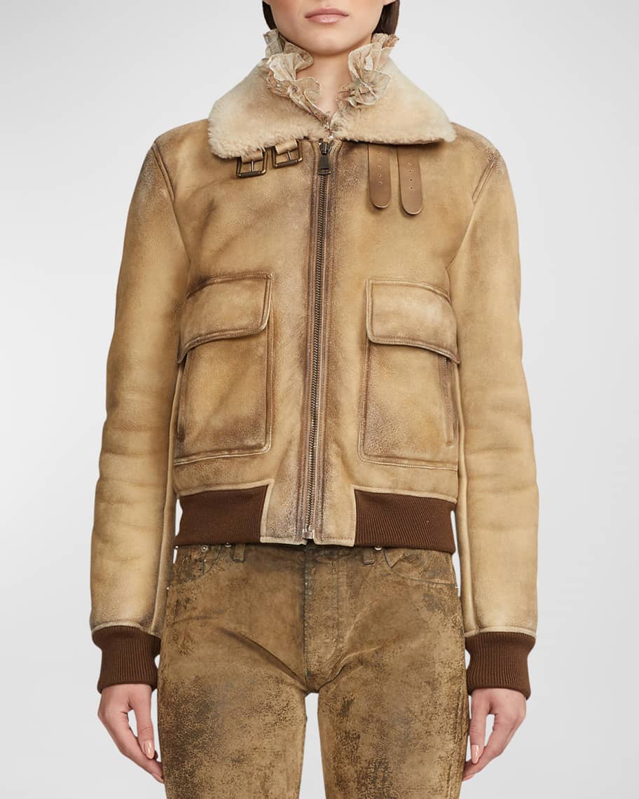 Ralph Lauren Collection Ilyssa Mottled Merino Shearling Moto Jacket ...