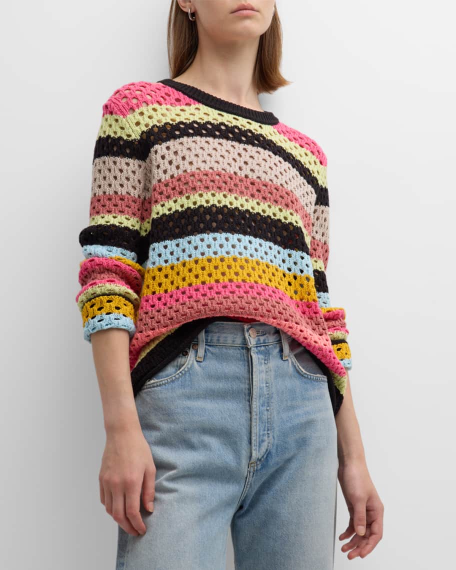 Lisa Todd Stripe Out Crewneck Open-Stitch Sweater | Neiman Marcus