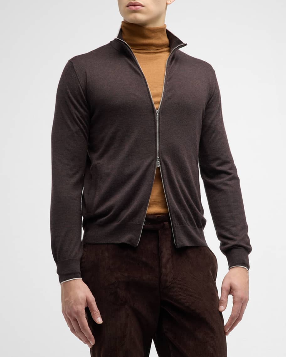 Fioroni Men's Cashmere and Silk Full-Zip Sweater | Neiman Marcus