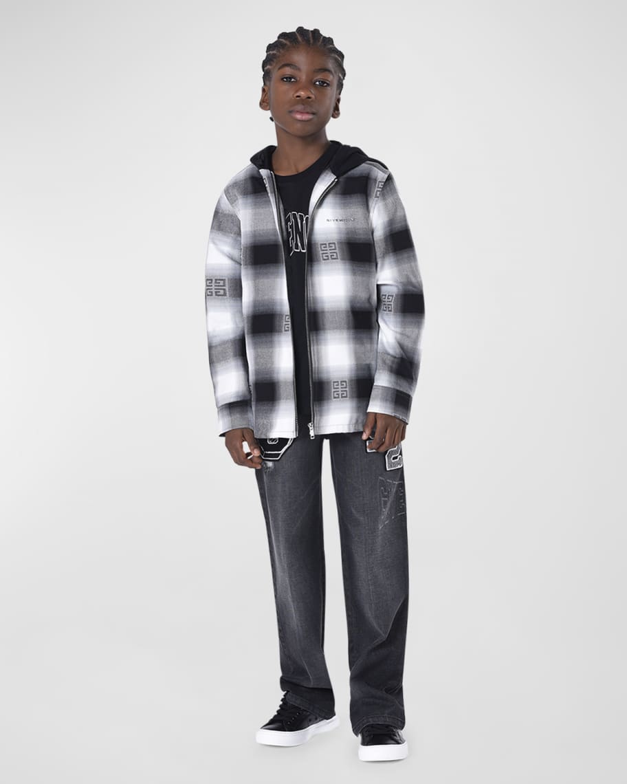 Givenchy Boy's Checkered Logo-Print Overshirt, Size 8-14 | Neiman Marcus