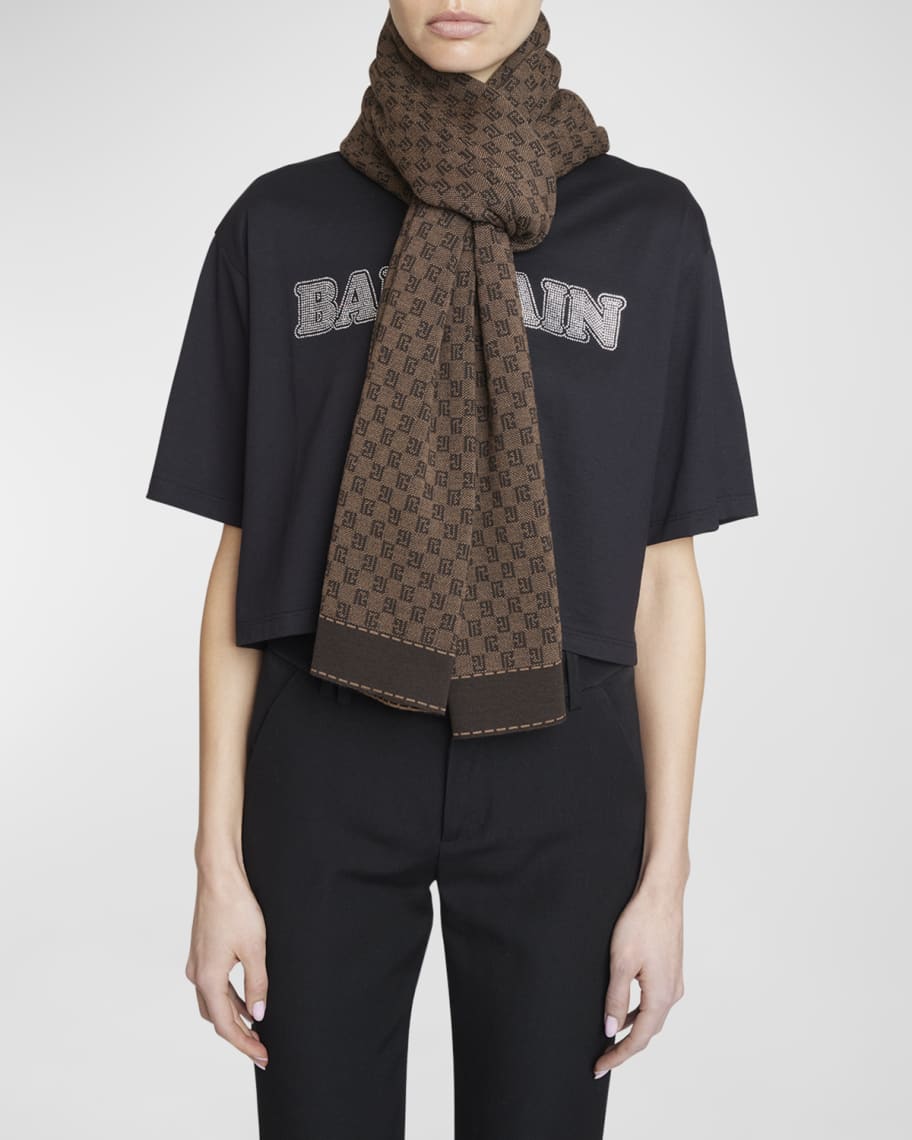 Balmain Monogram Wool Scarf | Neiman Marcus