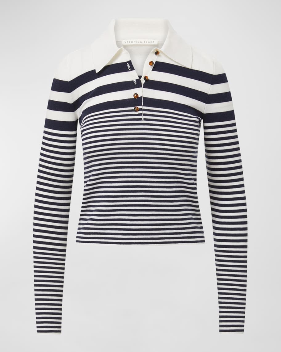 Veronica Beard Raj Striped Wool Polo Sweater | Neiman Marcus