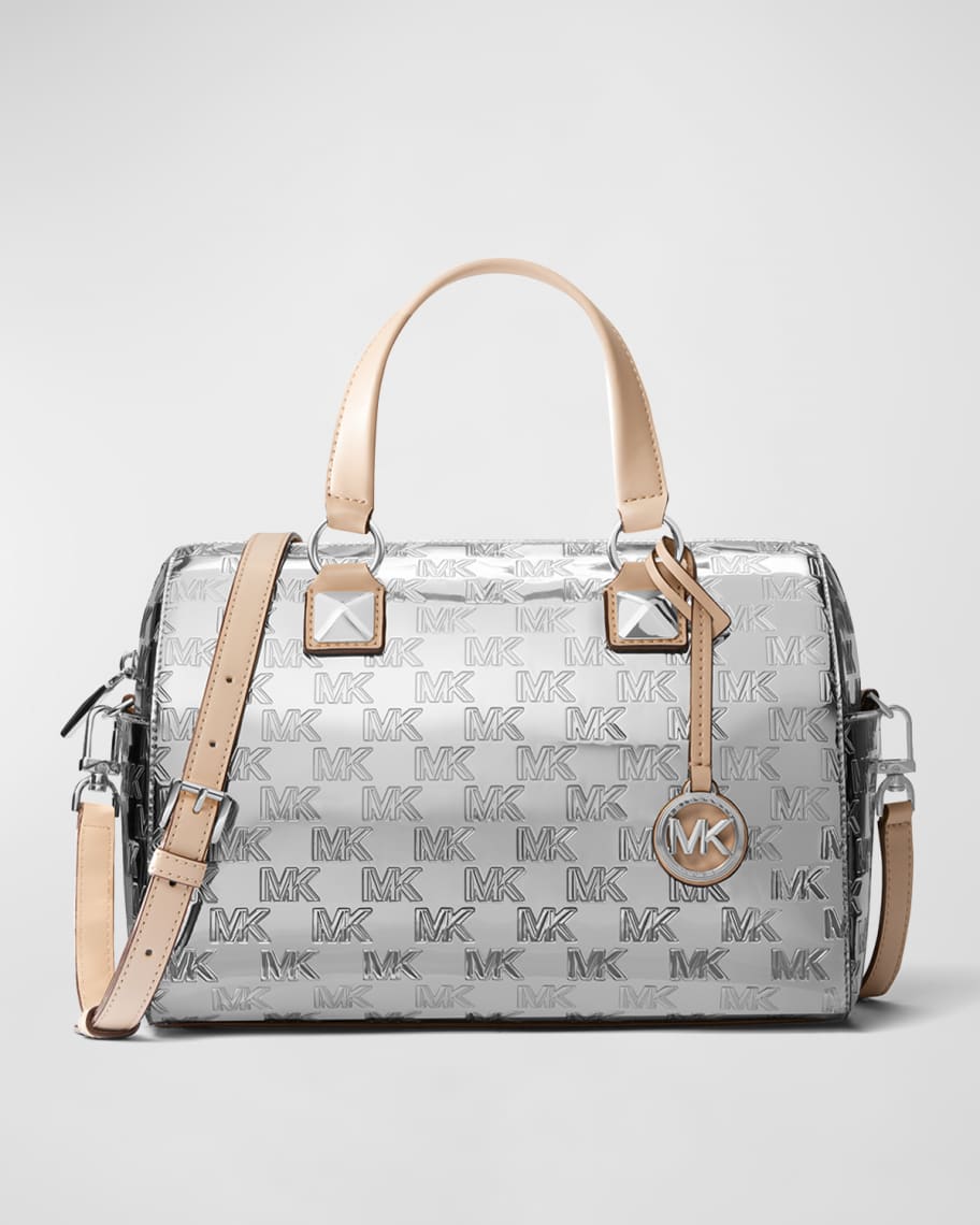 MICHAEL Michael Kors Monogram-Embossed Metallic Satchel Bag | Neiman Marcus