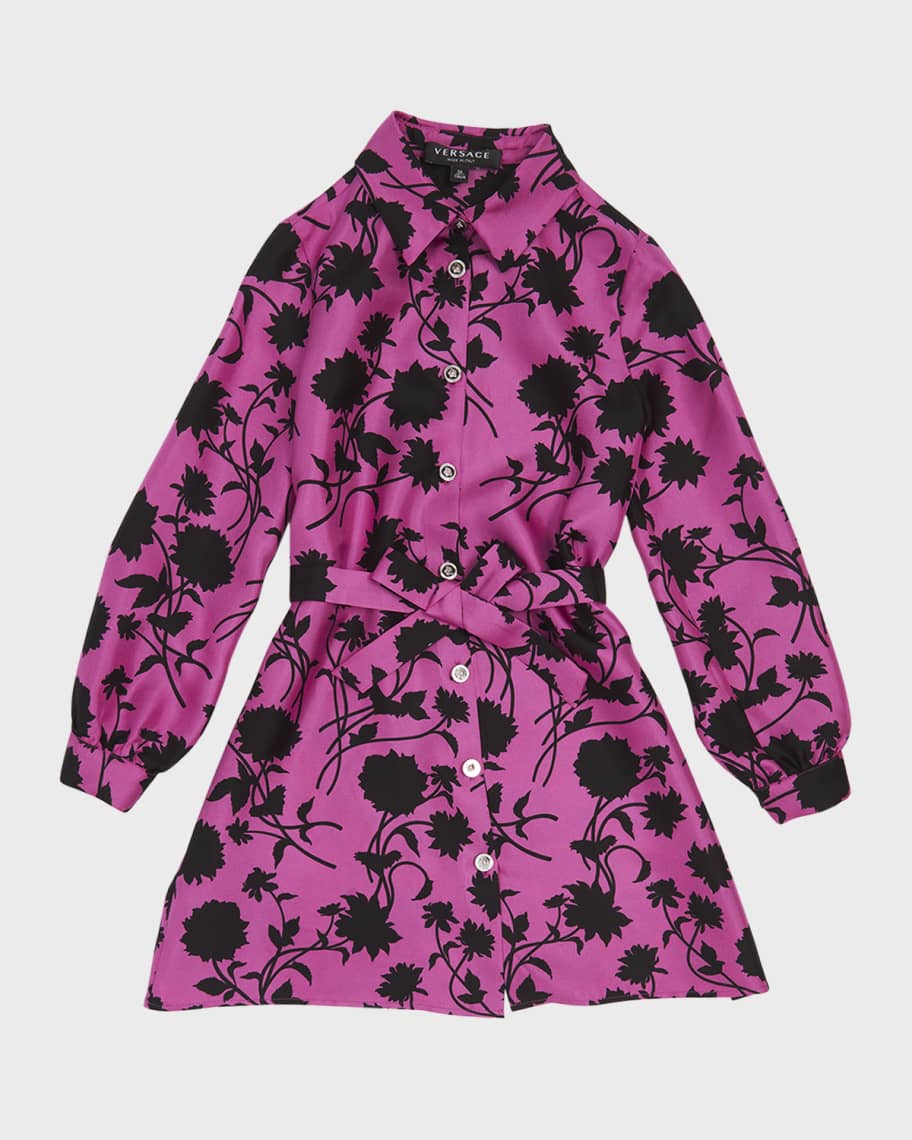 Versace Girl's Dalia Ramage-Print Shirt Dress, Size 8-14 | Neiman Marcus