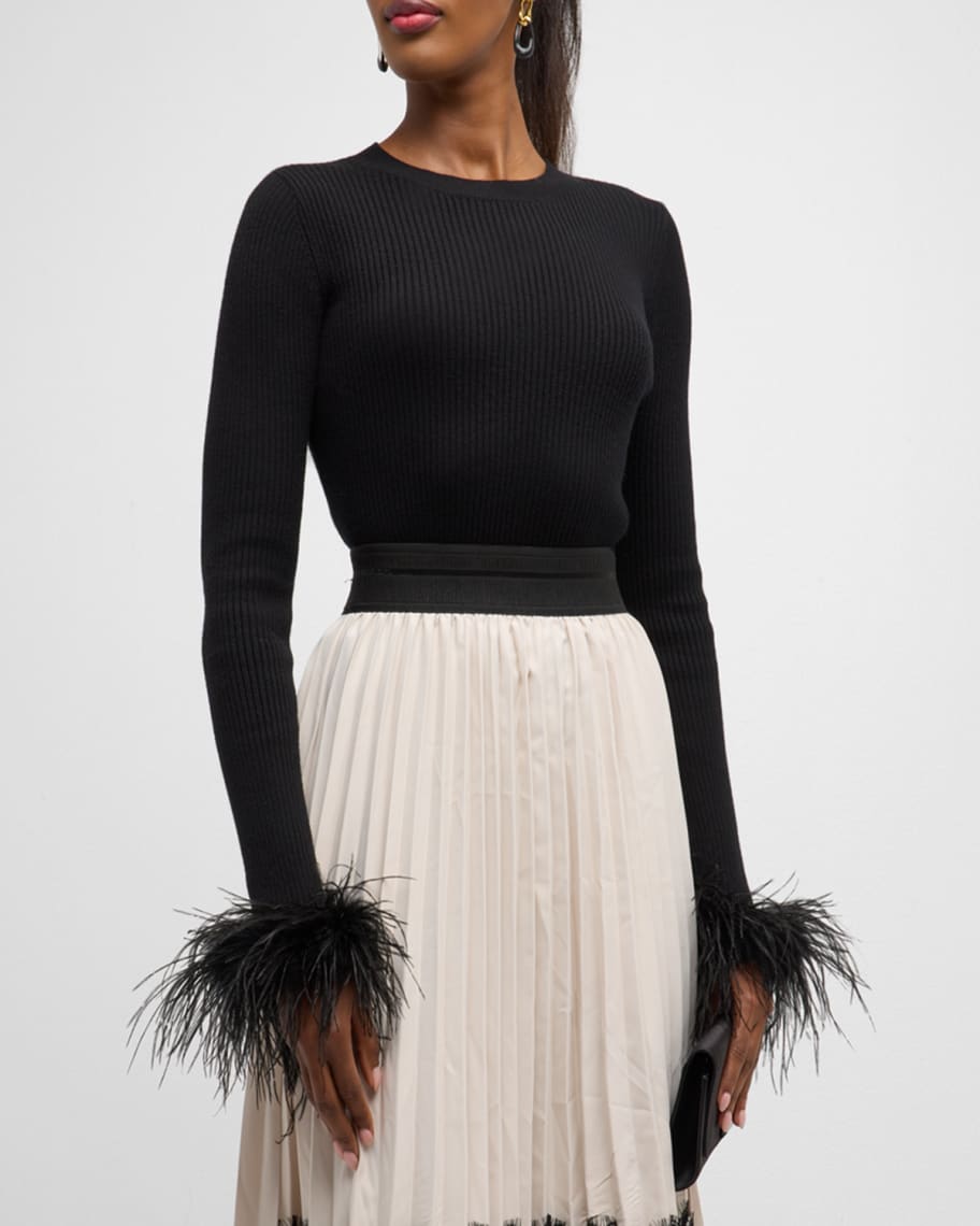 Le Superbe Extra Crewneck Feather-Trim Top | Neiman Marcus