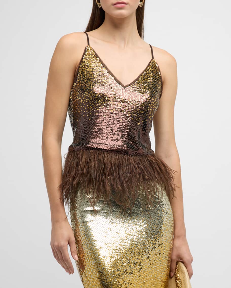 Le Superbe Smokin Sequined Feather-Trim Cami | Neiman Marcus