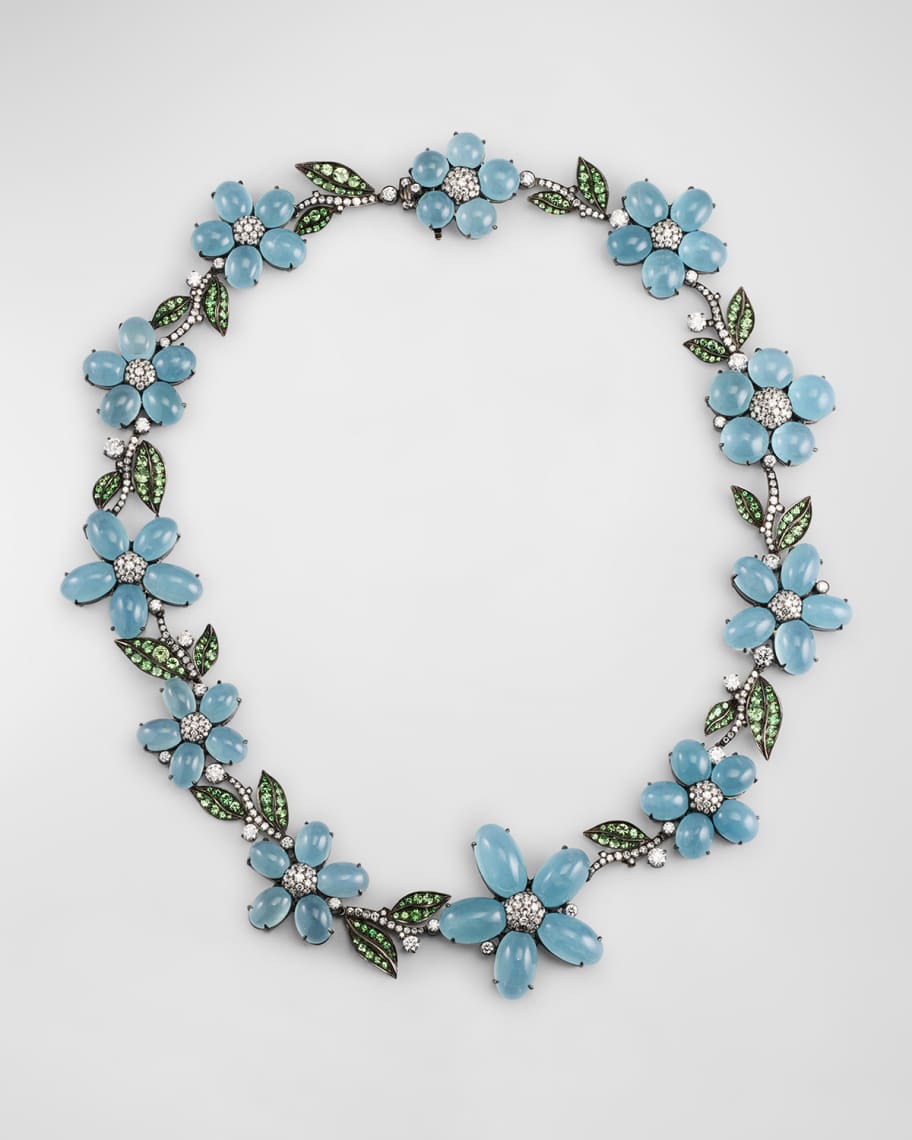 Cicada Jewelry Diamond, Garnet, and Aquamarine Flower Necklace | Neiman ...