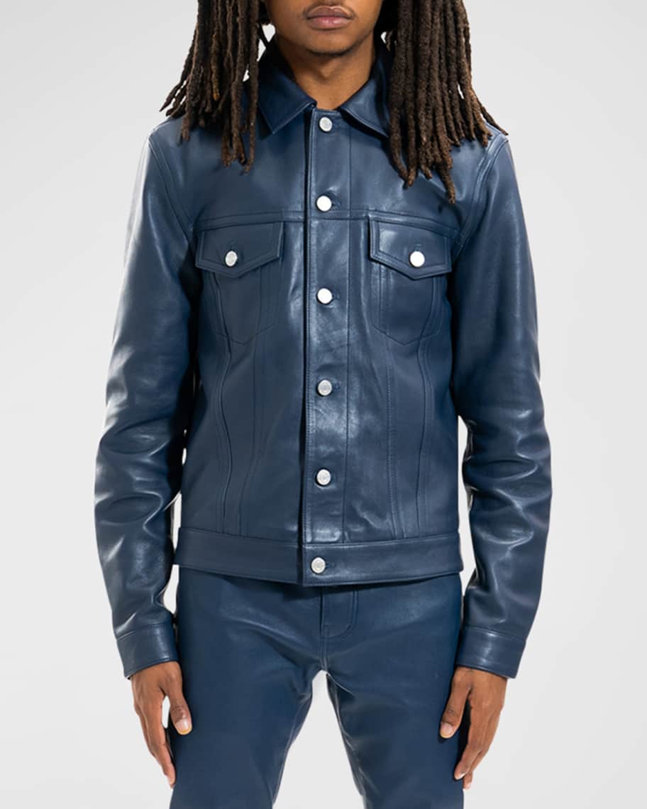 PURPLE Men's Leather Trucker Jacket | Neiman Marcus