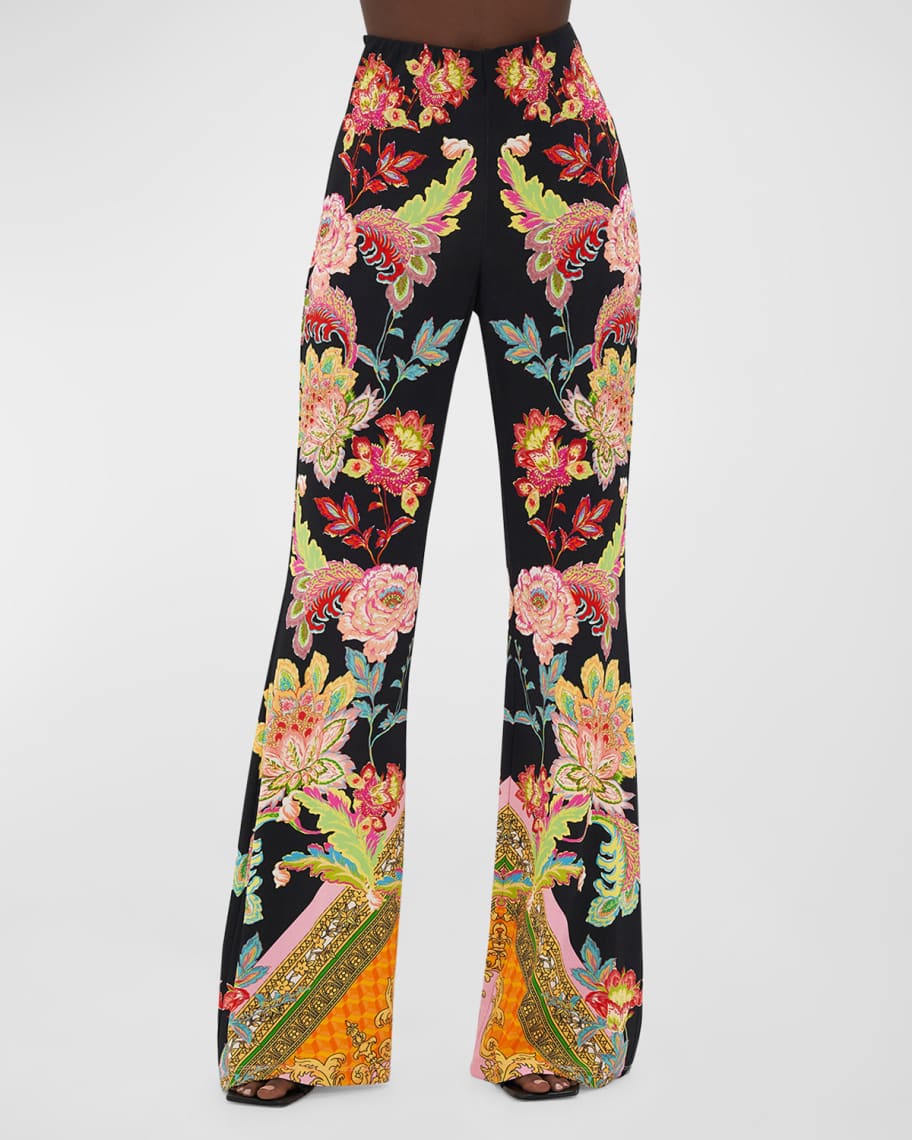Camilla Floral Jersey High-Rise Flare Pants | Neiman Marcus
