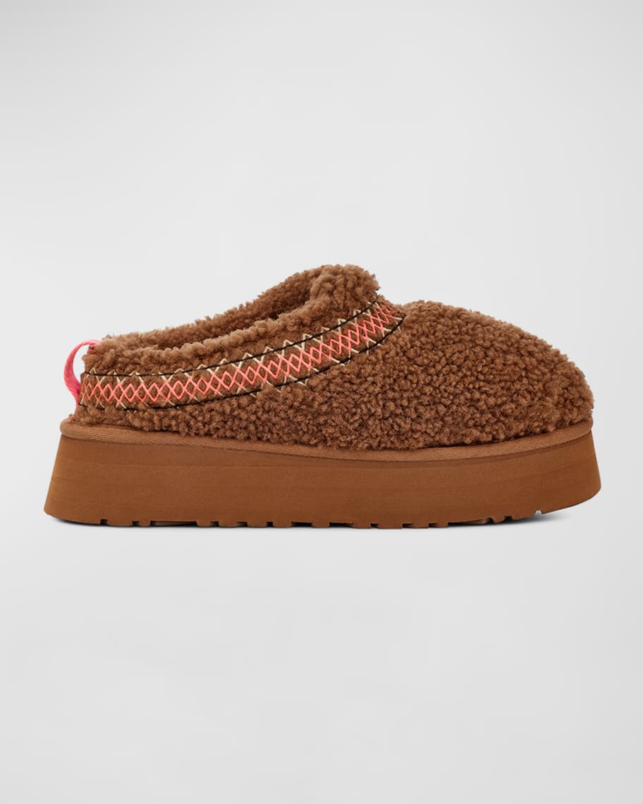 UGG Tazz Shearling Braided Flatform Slippers | Neiman Marcus