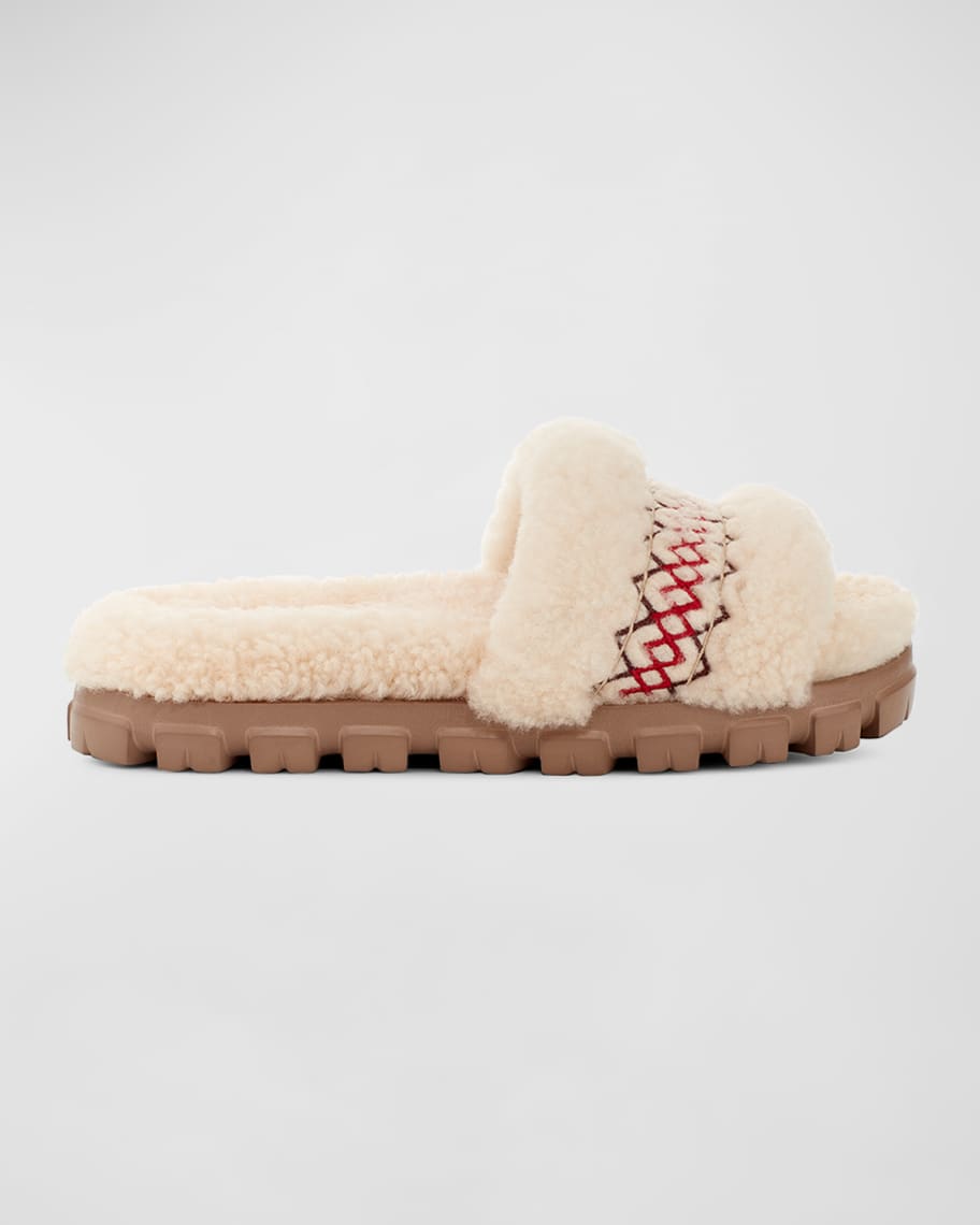 UGG Cozetta Shearling Braid Flat Slippers | Neiman Marcus