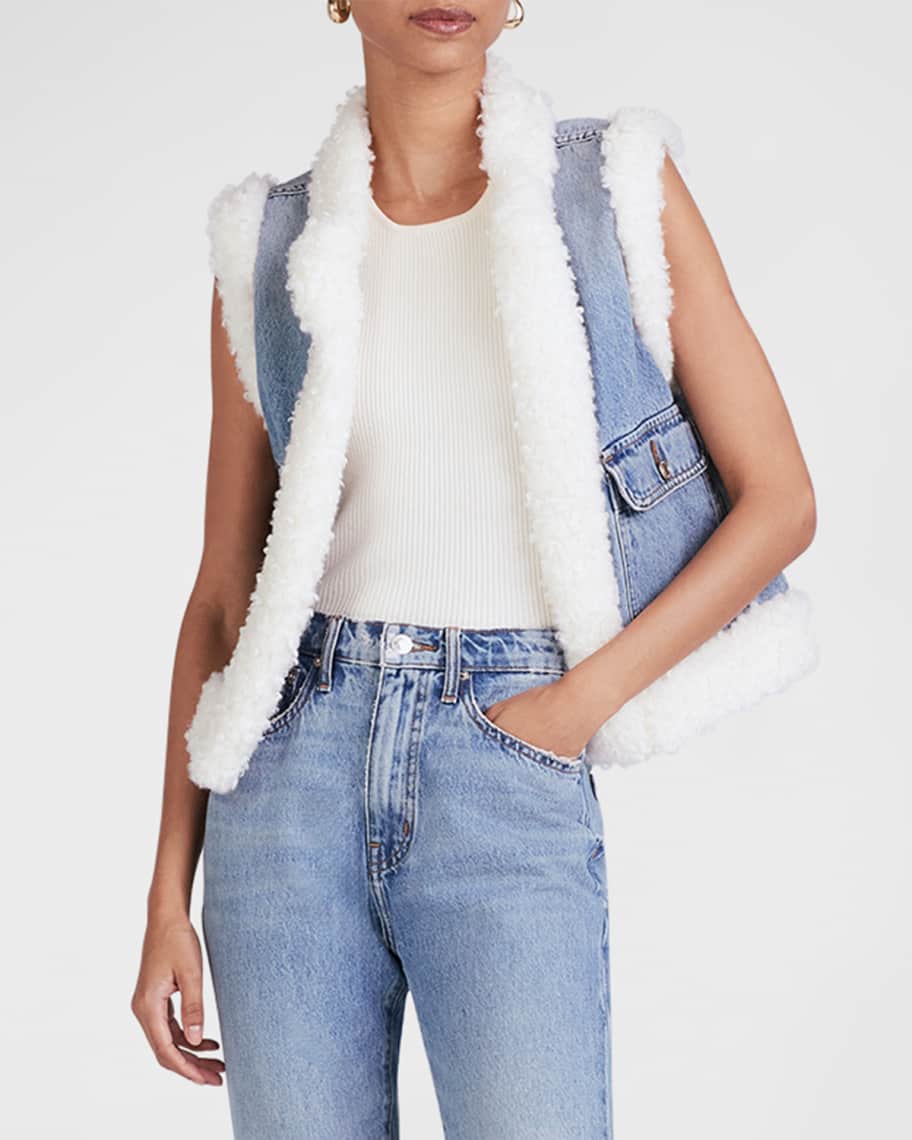 Derek Lam 10 Crosby Jaime Denim Shearling-Lined Vest | Neiman Marcus