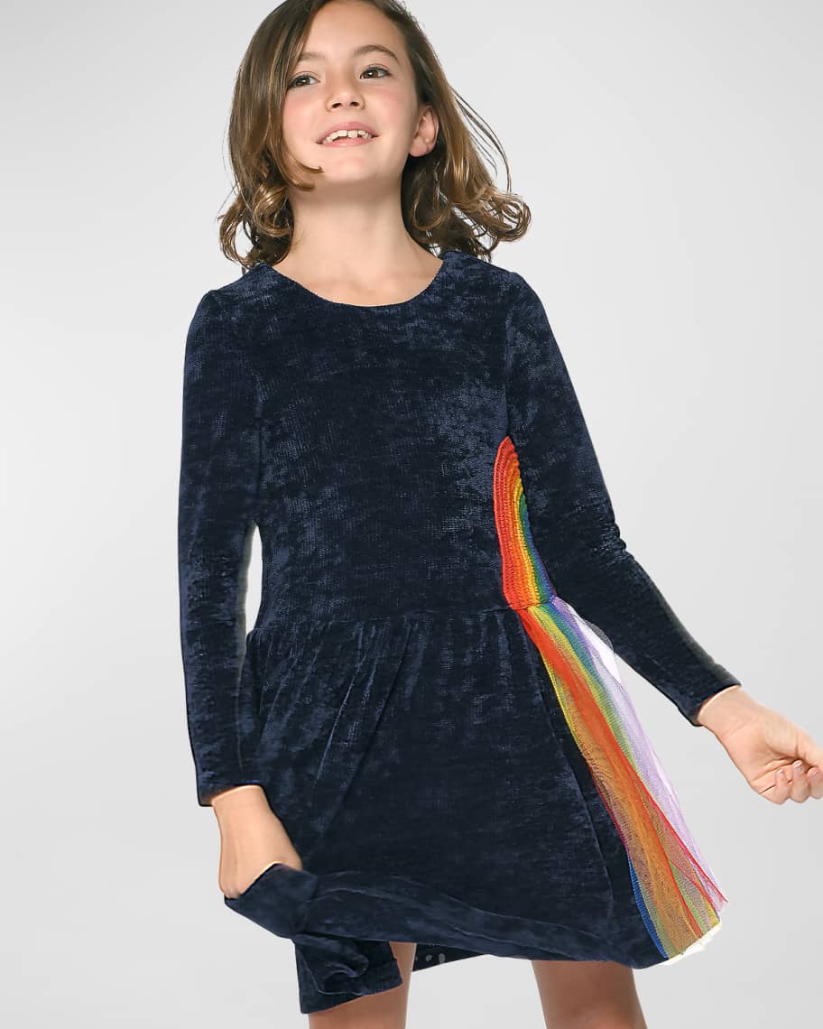 Hannah Banana Girl's Rainbow Tulle Velour Dress, Size 7-14 | Neiman Marcus