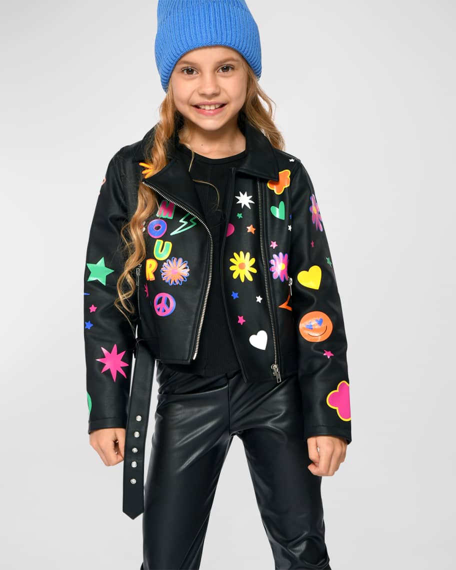 Hannah Banana Girl's Faux Leather Patched Jacket, Size 7-14 | Neiman Marcus