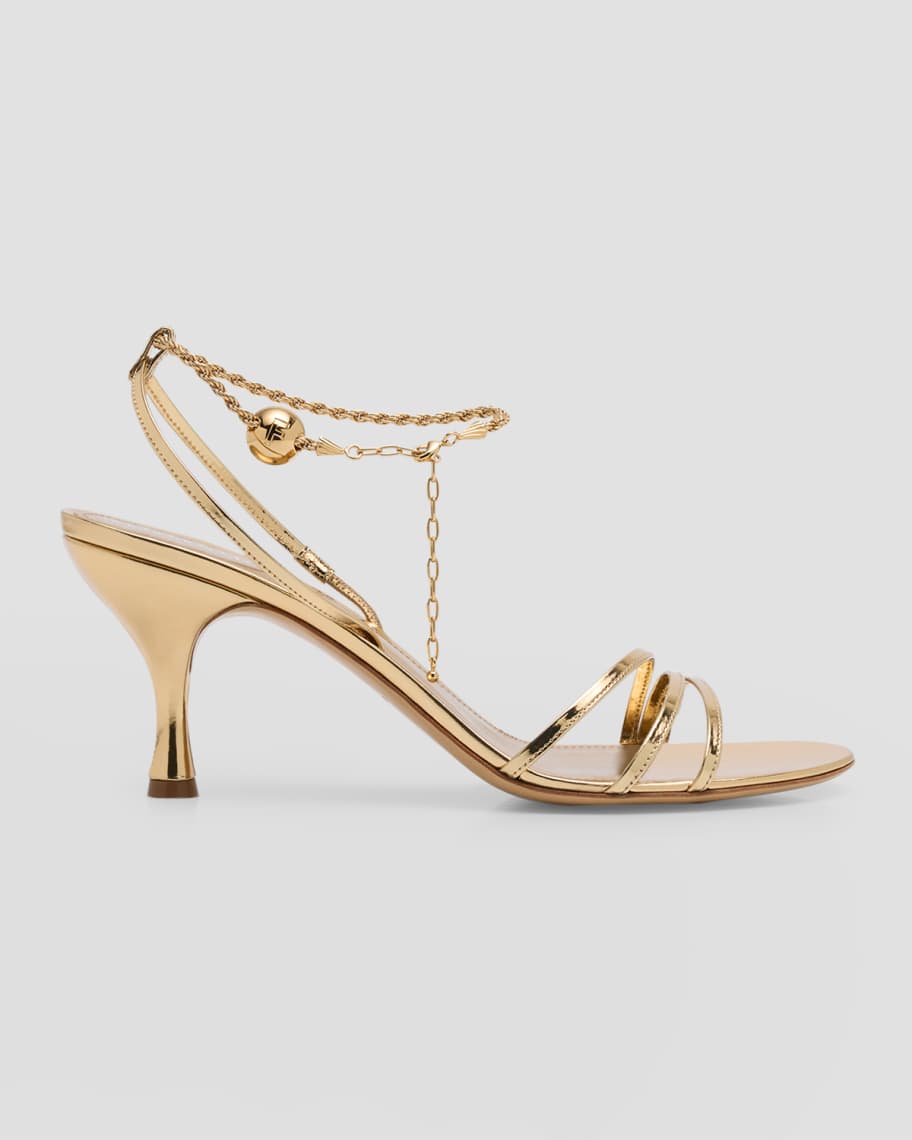 Ferragamo Denise Metallic Ankle-Chain Sandals | Neiman Marcus